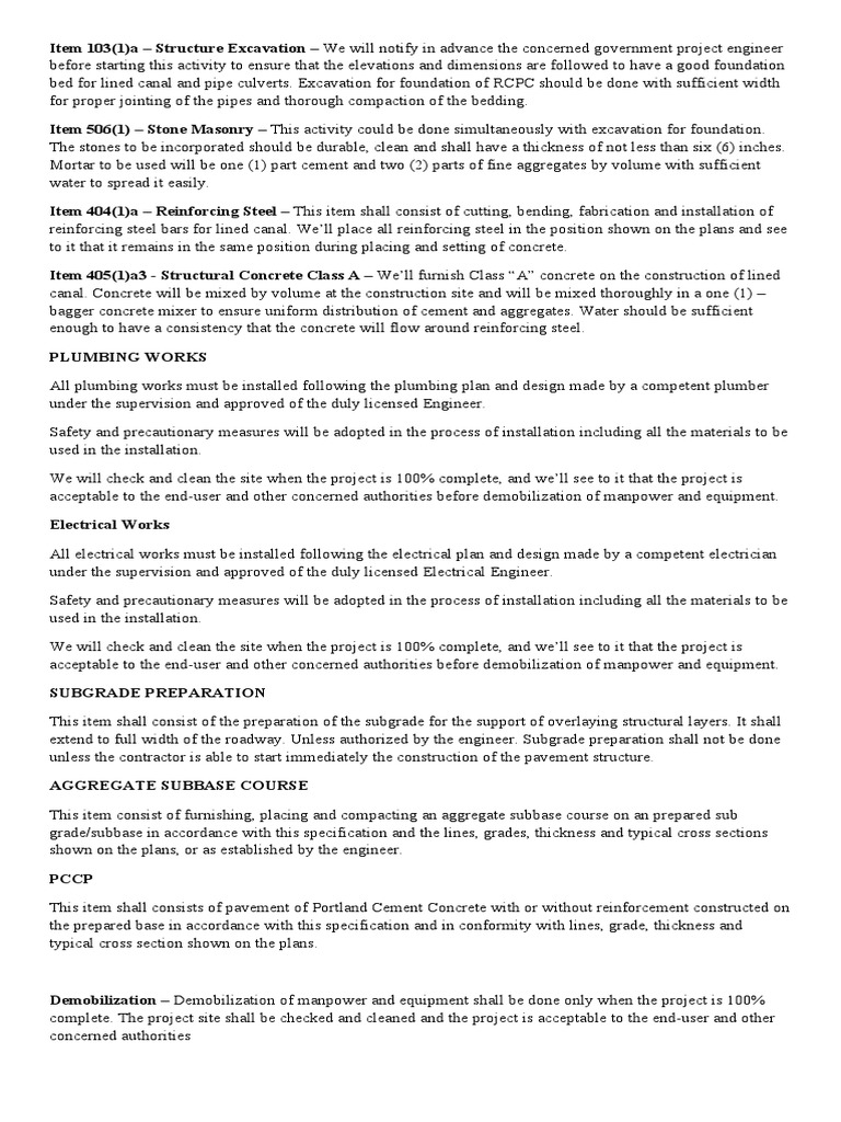 Construction Project Specifications | PDF | Concrete | Plumbing