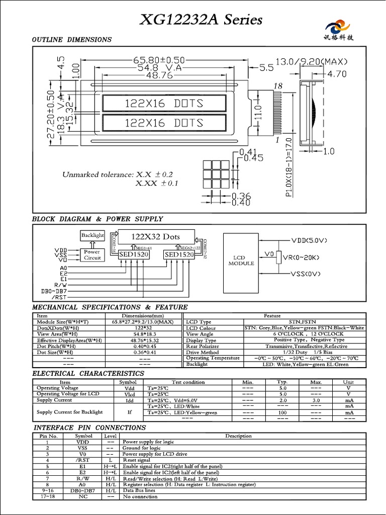 Datasheet Display Azul Mio Xg12232a | PDF