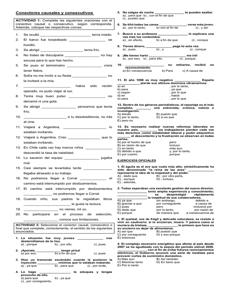 Conectores Causales y Consecutivos | PDF