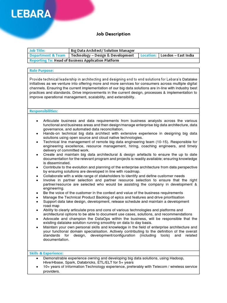 Big Data Architect JD | PDF | Big Data | Data
