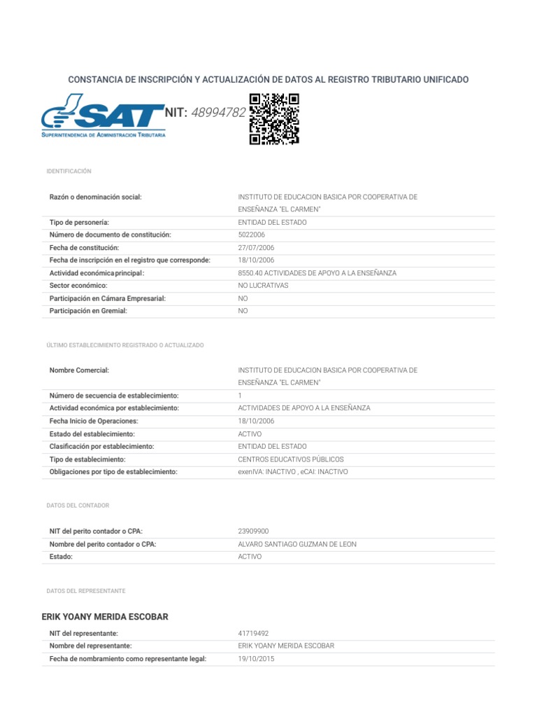 Ejercicio - Portal SAT - Constancia de RTU Digital - Guatemala-Yanéth Paniagua-6to.P.C. A PDF | PDF