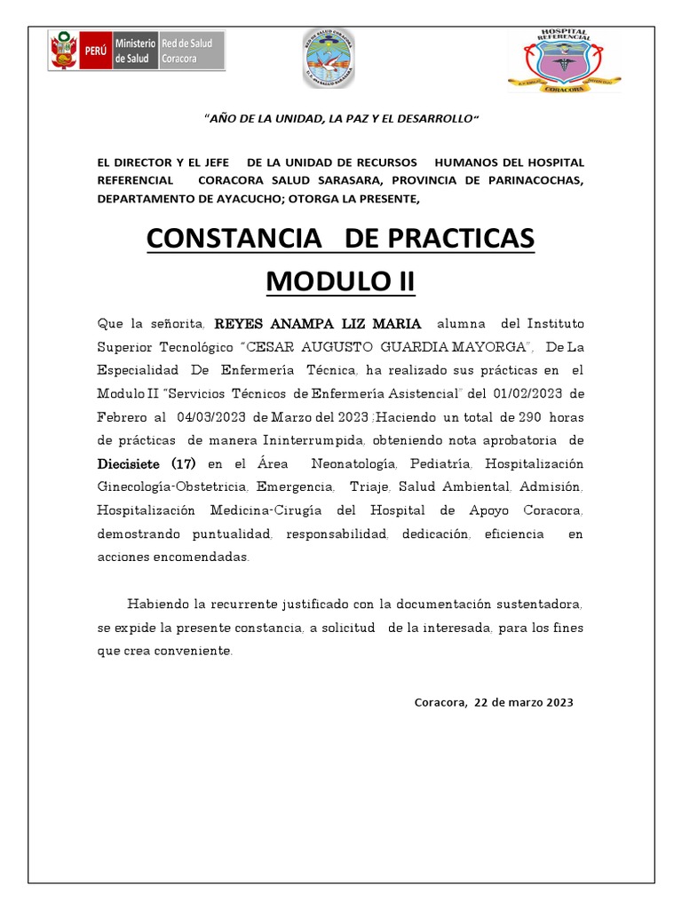 Constancia de Practicas-Modular Ii-1 | PDF | Hospital | Medicina CLINICA