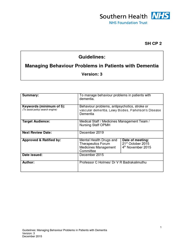 Guidelines Managing Behaviour Problems in Patients With Dementia V3 ...