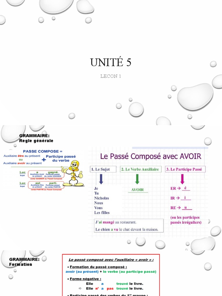 Unité 5-Passé Composé Avoir | PDF