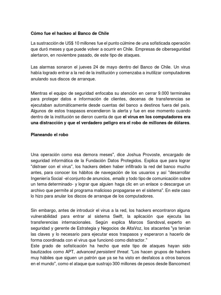 Caso Banco Chile | PDF | La seguridad informática | Seguridad