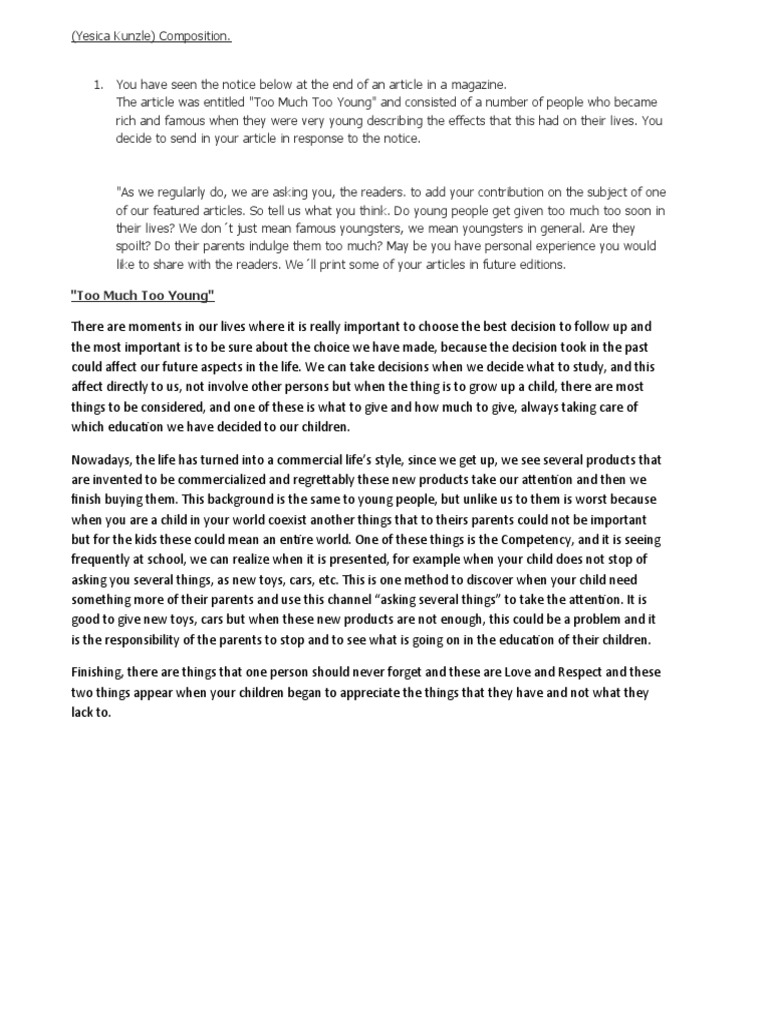 Too Much Too Young | PDF