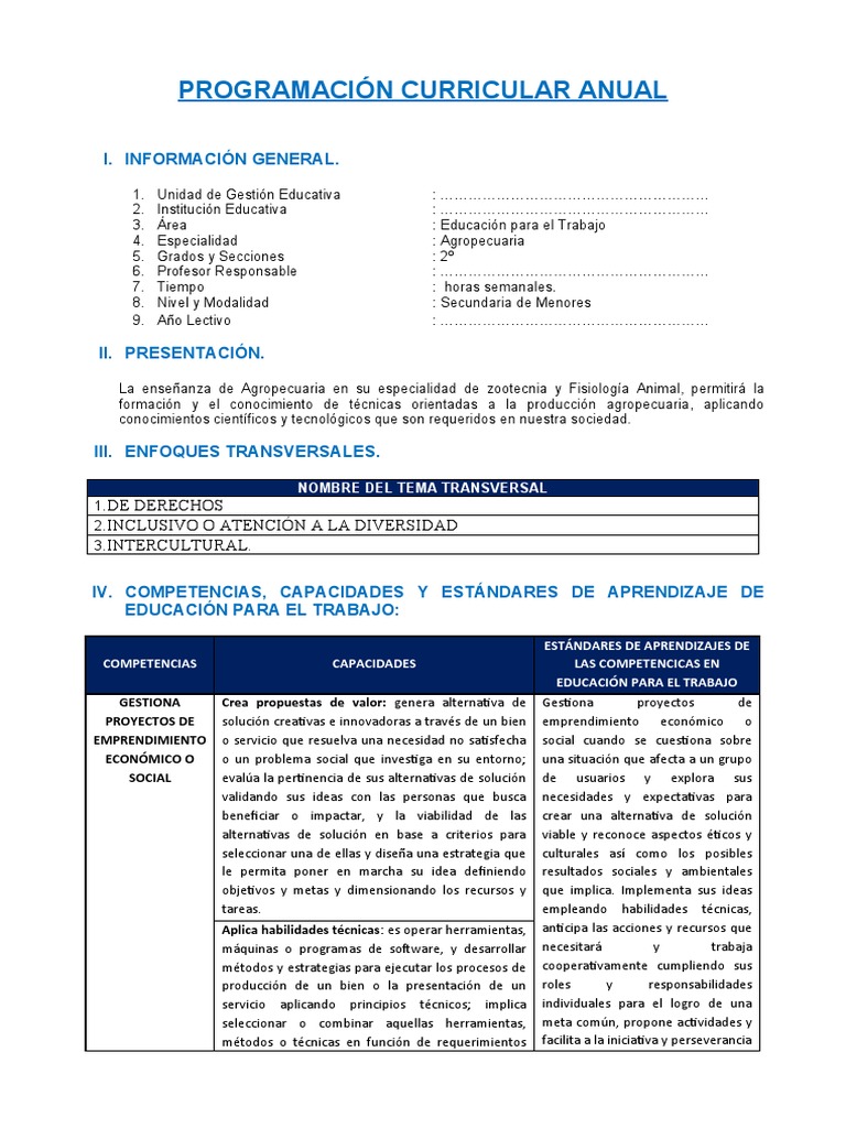 Programación Anual EPT Agropecuaria 2023 | PDF | Evaluación | Iniciativa empresarial