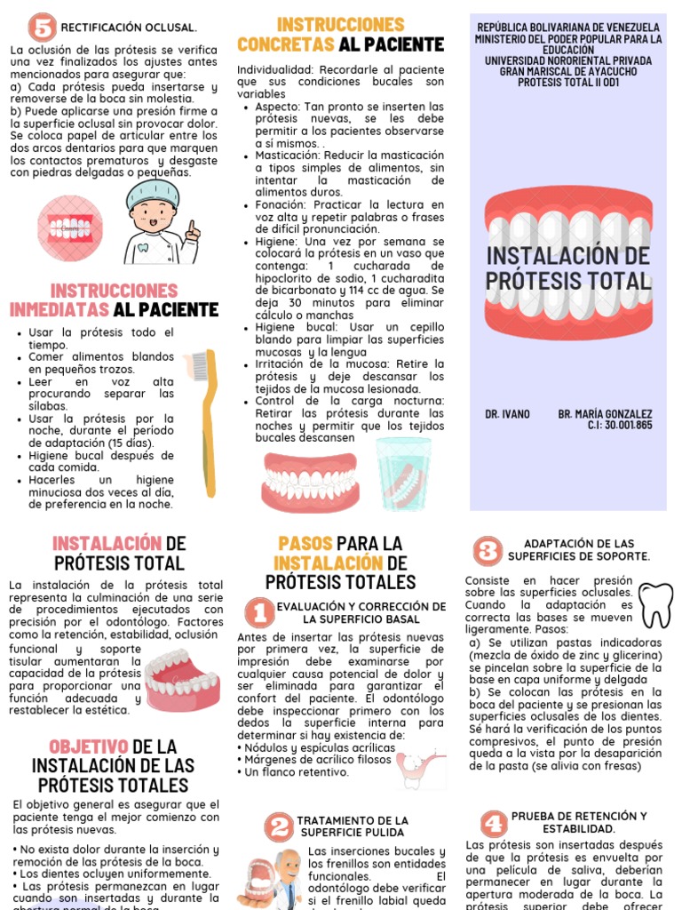 Triptico Instalacion de Protesis Total - 2 | PDF | Dentadura postiza ...