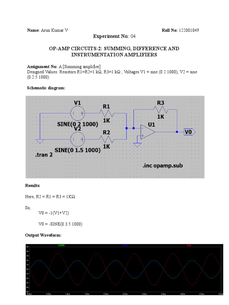 OP-AMP Circuit Experiments Summary | PDF