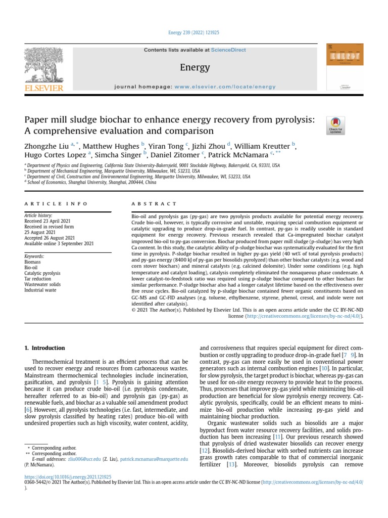 Paper Mill Sludge Biochar | PDF | Pyrolysis | Catalysis