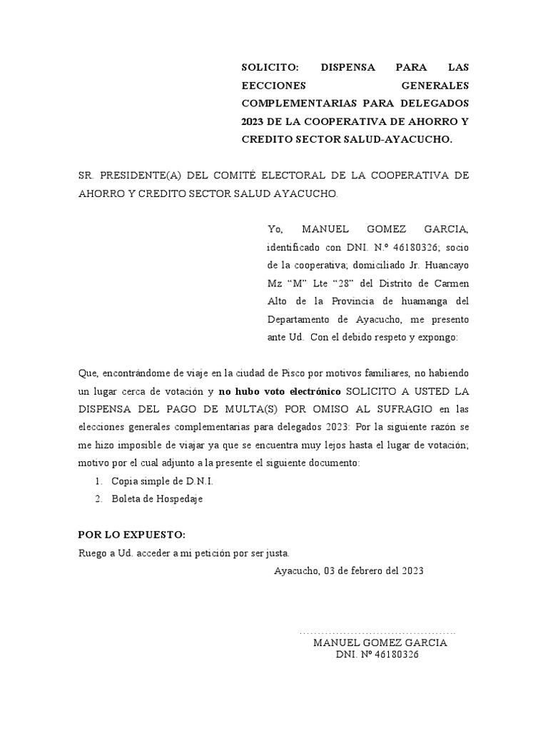 Solicitud de Dispensa Manuel | PDF