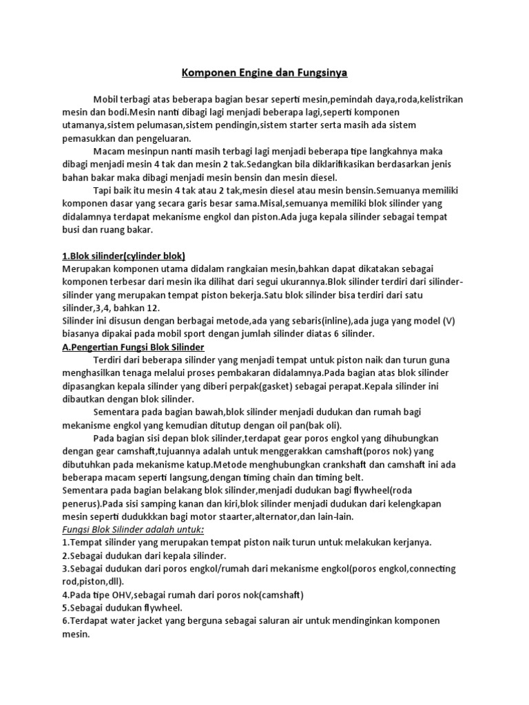 Komponen Engine Dan Fungsinya | PDF