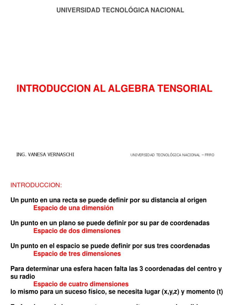 1-Introduccion Al Algebra Tensorial-2017 | PDF | Vector Euclidiano ...