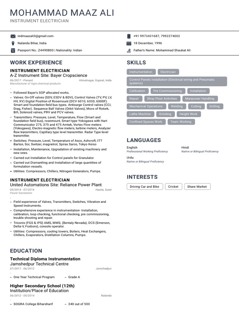 MOHAMMAD's Resume | PDF | Valve | Mechanical Engineering