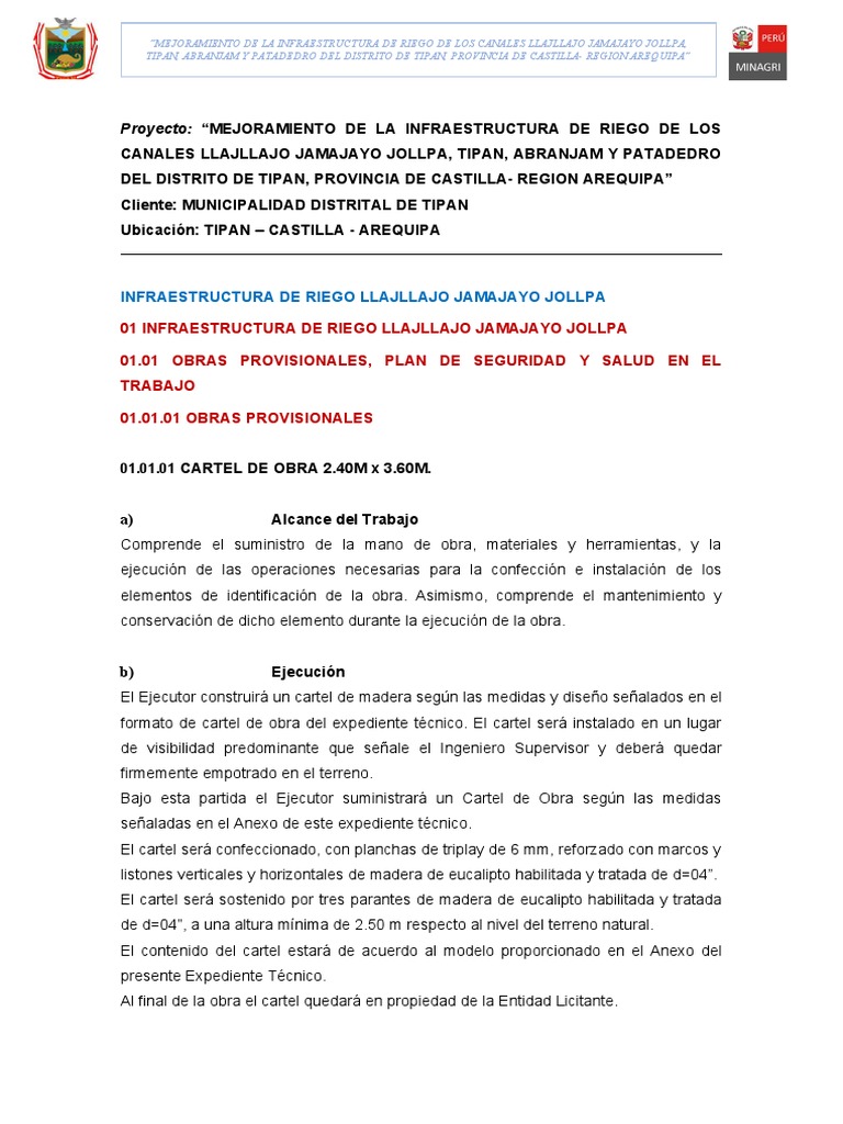 3.5 ESPECIFICACIONES TÉCNICAS TIPAN (Recuperado) Pieri | PDF | Riego | Topografía