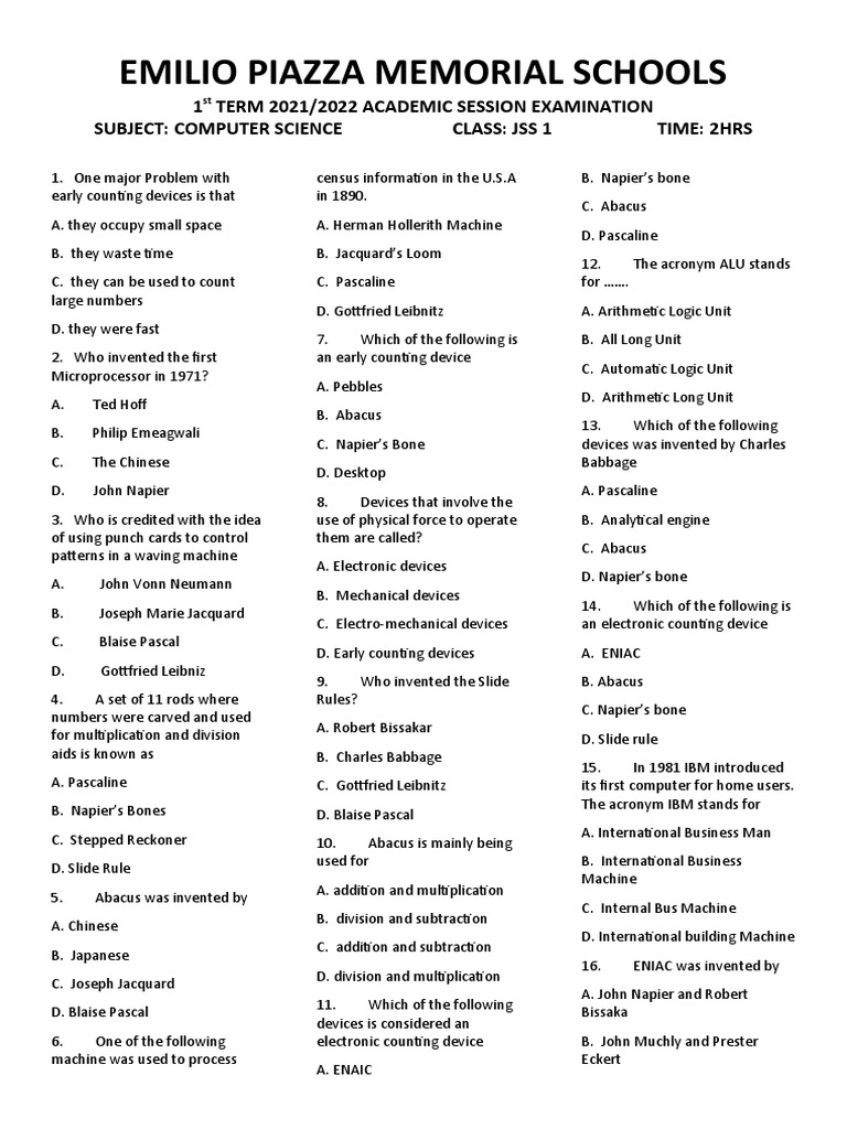 JSS 1, 2, 3 1ST Term Mid-Term Test | PDF | Computer Program | Programming