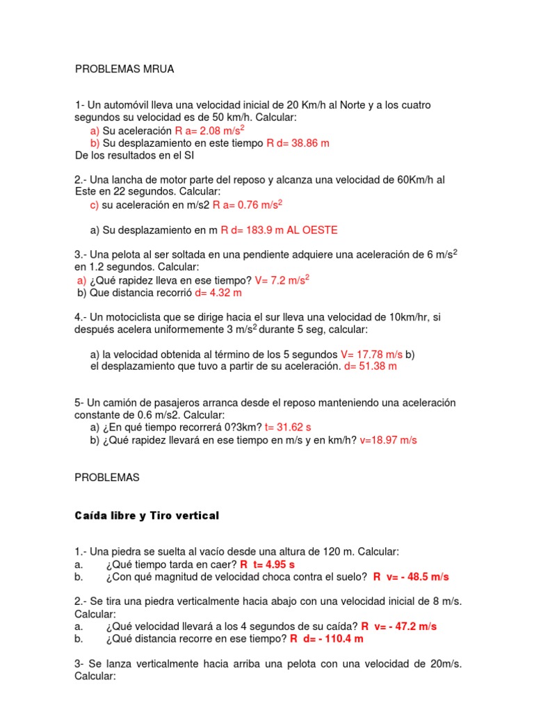 Tarea Prob Mrua, Caida Libre y Tiro Vertical | PDF | Tecnología