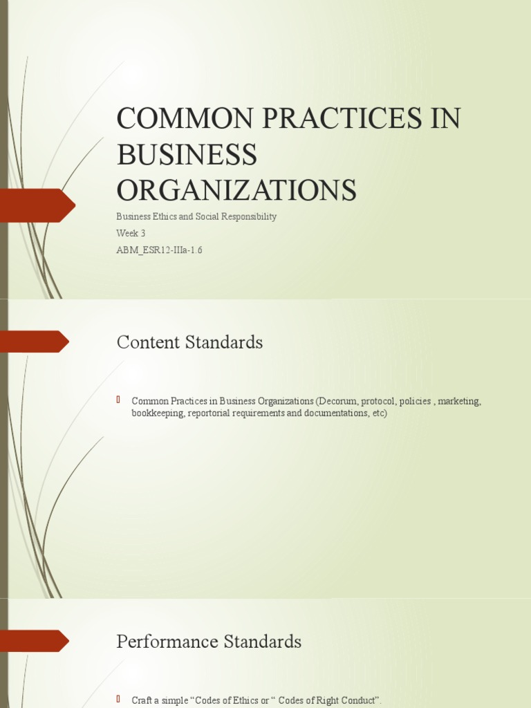 Week 3 COMMON PRACTICES IN BUSINESS ORGANIZATIONS | PDF | Business ...