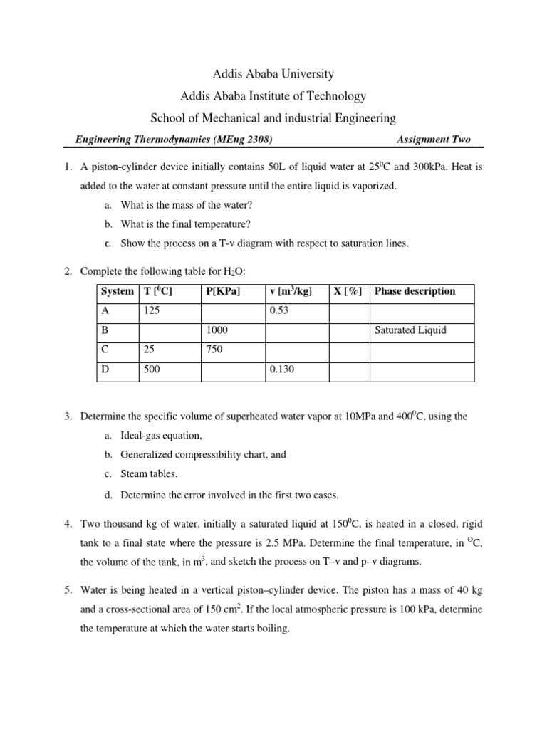 Engineering Thermodynamics Assignment 2 | PDF