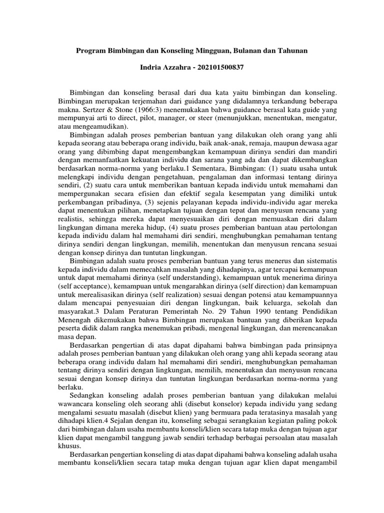 PROGRAM BIMBINGAN DAN KONSELING MINGGUAN, BULANAN DAN TAHUNAN | PDF