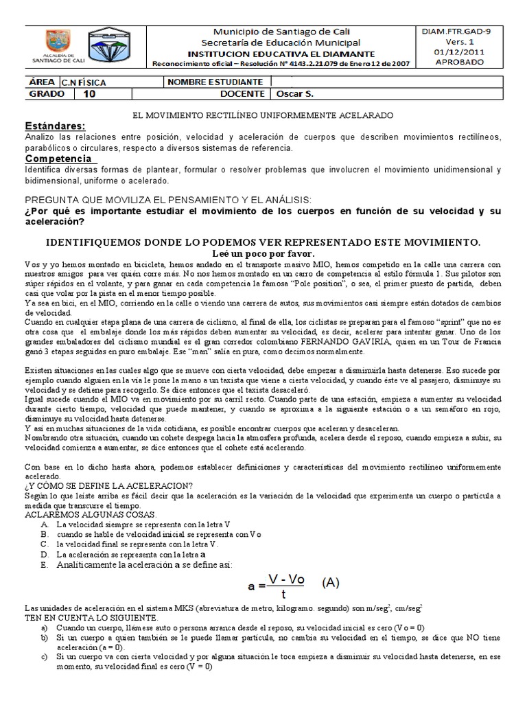 ACELERACION | PDF | Aceleración | Velocidad