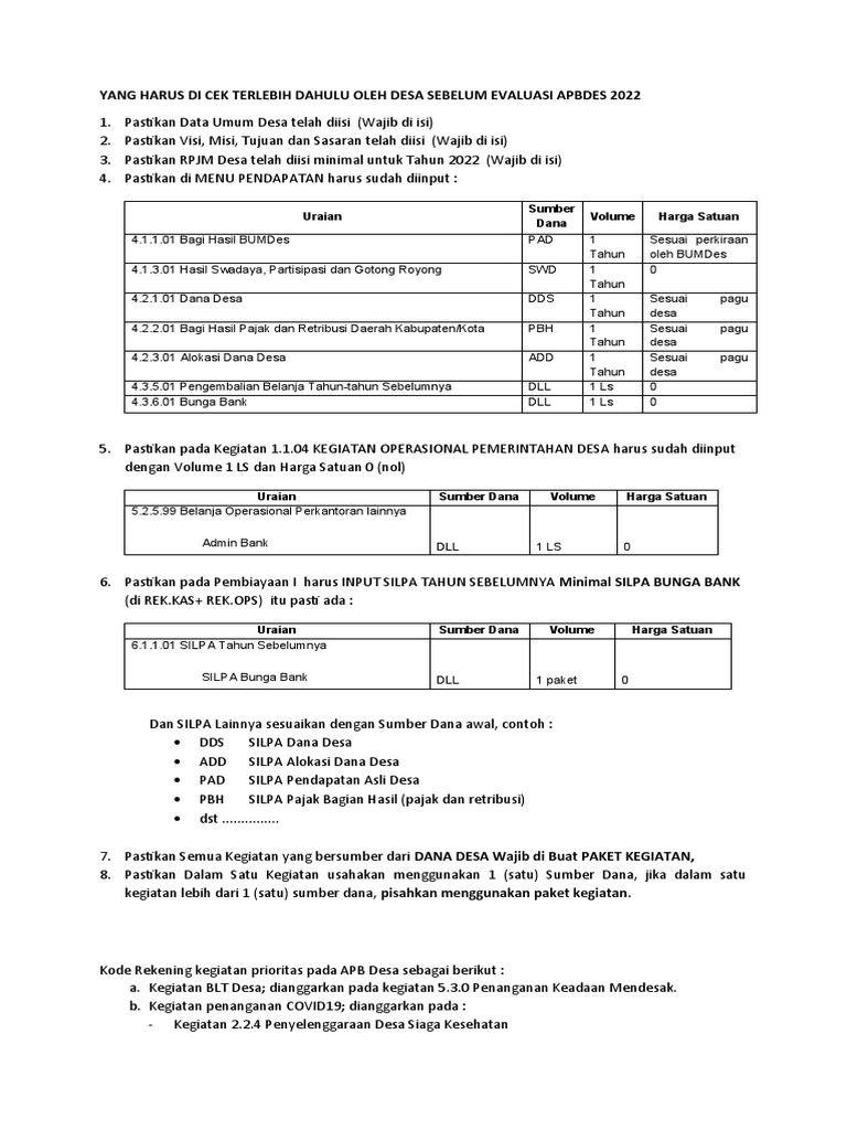 Wajib dicek pada Siskeudes 2022 | PDF