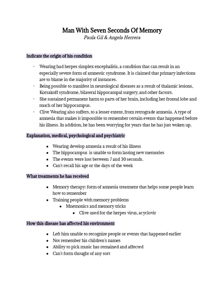 Man With Seven Seconds of Memory Paula Gil & Angela Herrera | PDF