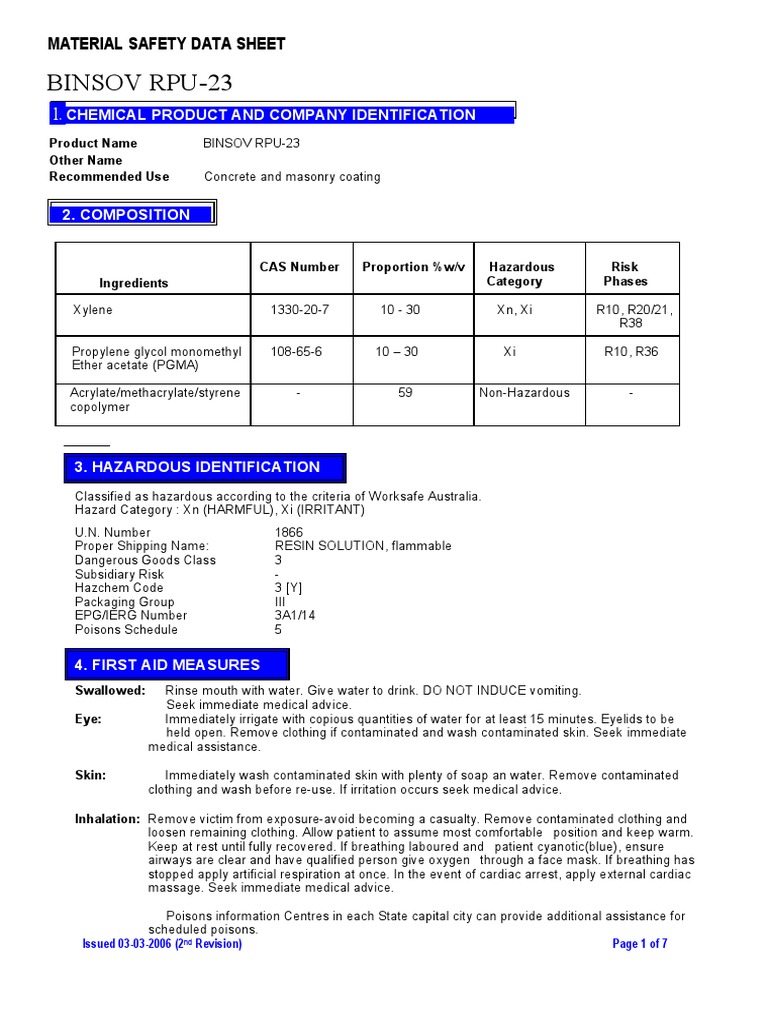 MSDS for BINSOV RPU-23 coating | PDF | Personal Protective Equipment ...