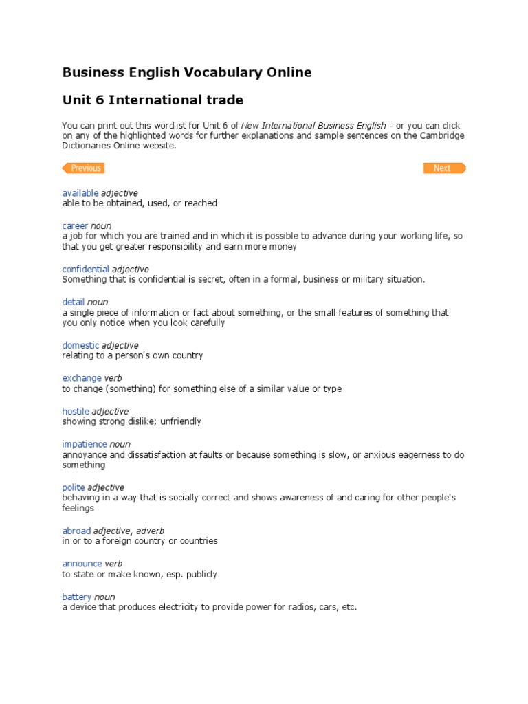 Business English Vocabulary Online | PDF | Adjective | Verb