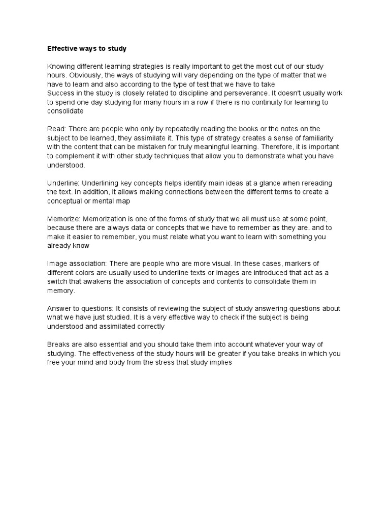 Effective Study Techniques: Reading, Underlining, Memorization ...