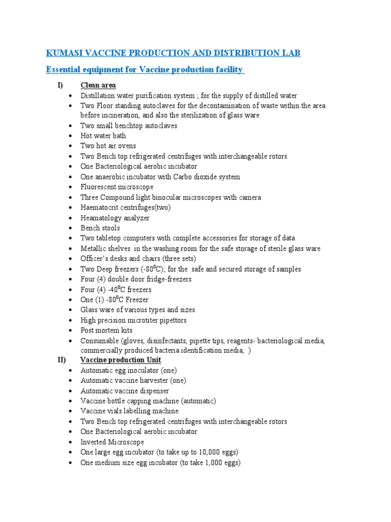 List Of Essential Equipment For Vaccine Production Facility 2021