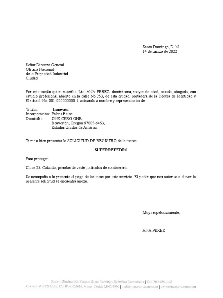 Solicitud de Marca Ante La Onapi | PDF