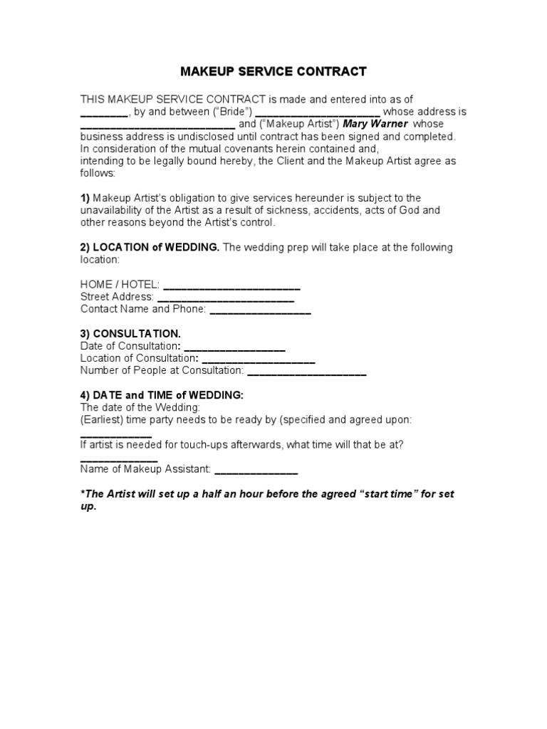 Makeup Service Contract | PDF | Consideration | Civil Law (Legal System)
