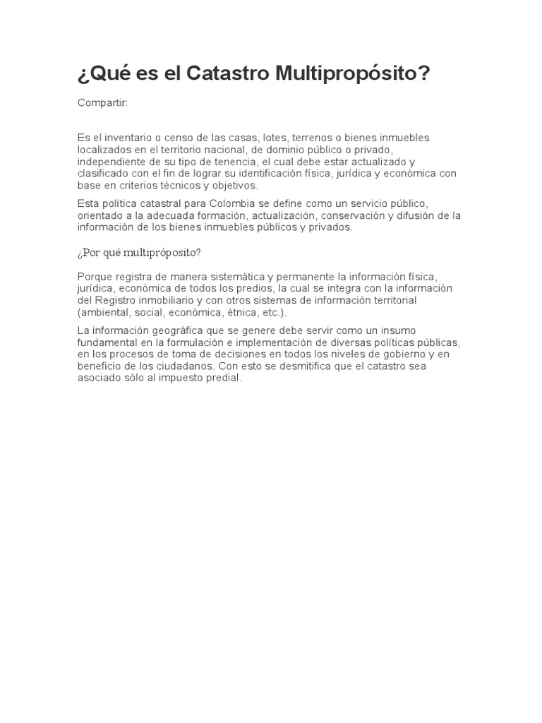 Definición de Catastro Multipropósito | PDF | Derecho