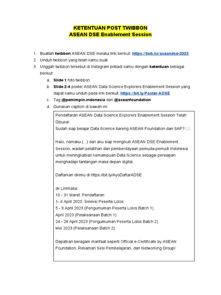 Ketentuan Post Twibbon ASEAN DSE 2023 | PDF | Bisnis