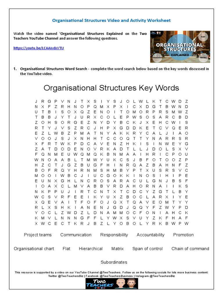 Organisational Structures Worksheet Business Two Teacher | PDF ...