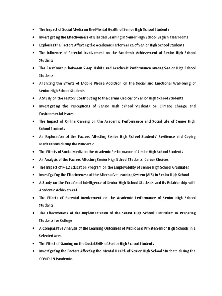 The Impact of Social Media On The Mental Health of Senior High School ...