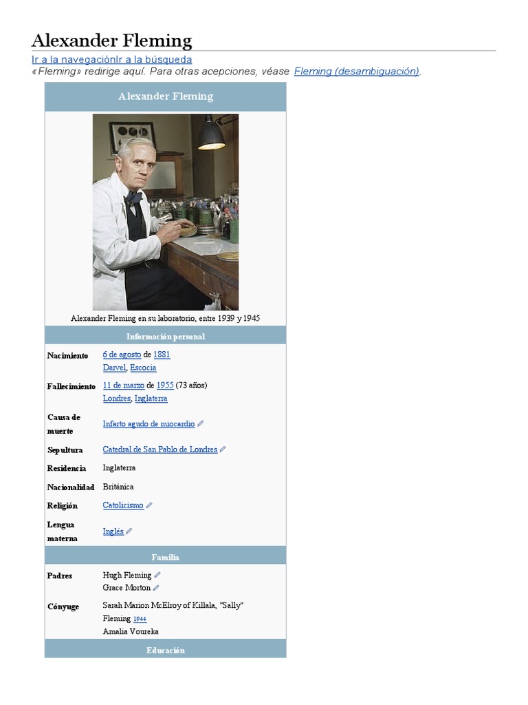 Biografía de Alexander Fleming | PDF | Microbiología | Especialidades Medicas