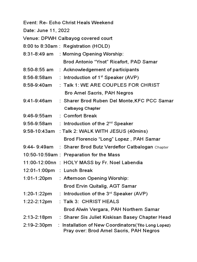 CFC Christ Heals Re Echo Program | PDF