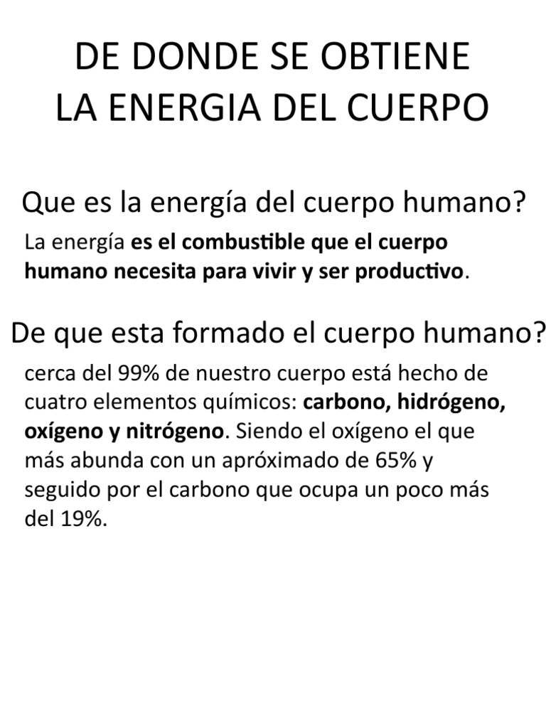 Energía Corporal: Fuente y Uso | PDF