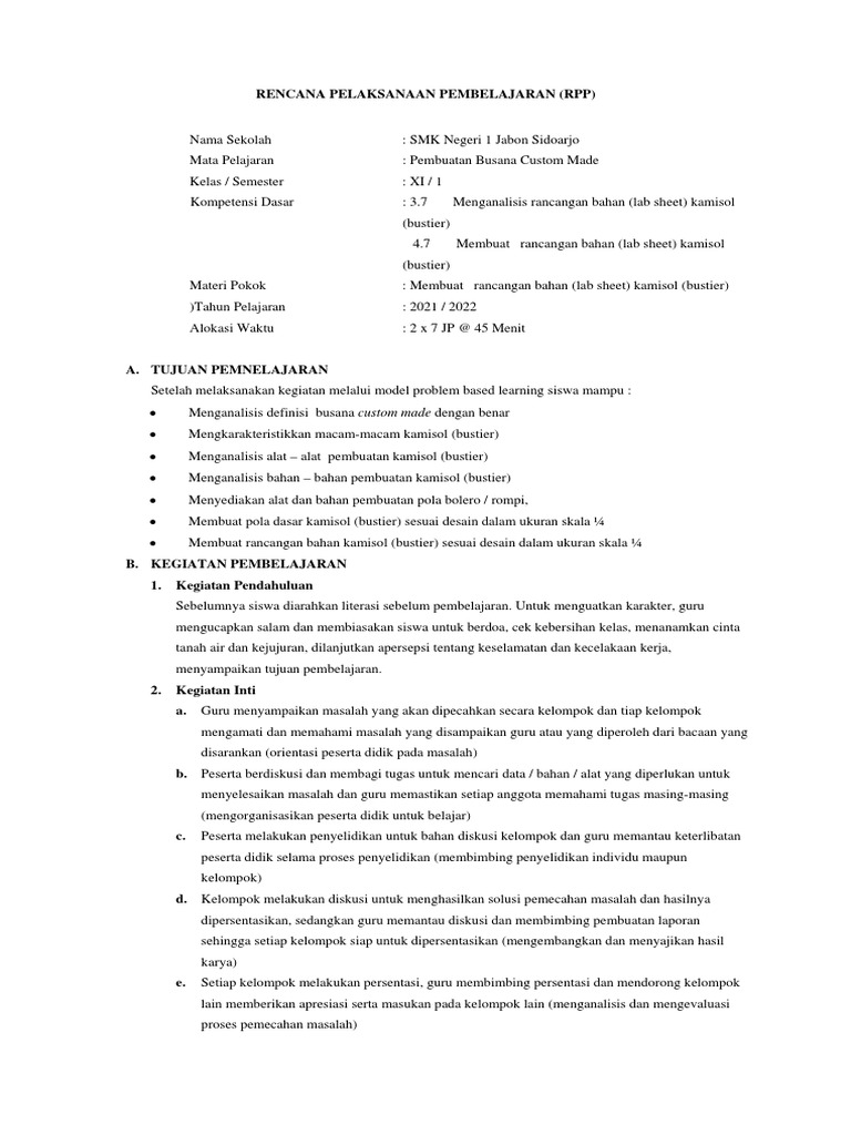 1B1. Bukti Mengajar RPP Custom Made - 1 Chusnul Jan 2022 PDF | PDF