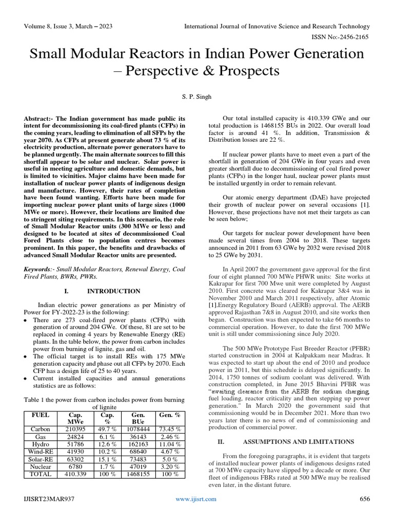 Small Modular Reactors in Indian Power Generation - Perspective ...
