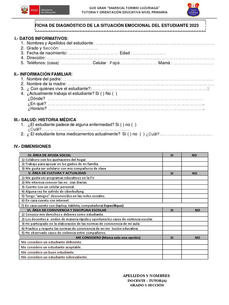 EVALUACION DIAGNÓSTICA DE TUTORIA 2023 AMAUTA Perú.docx - Documentos de Google-1 | PDF