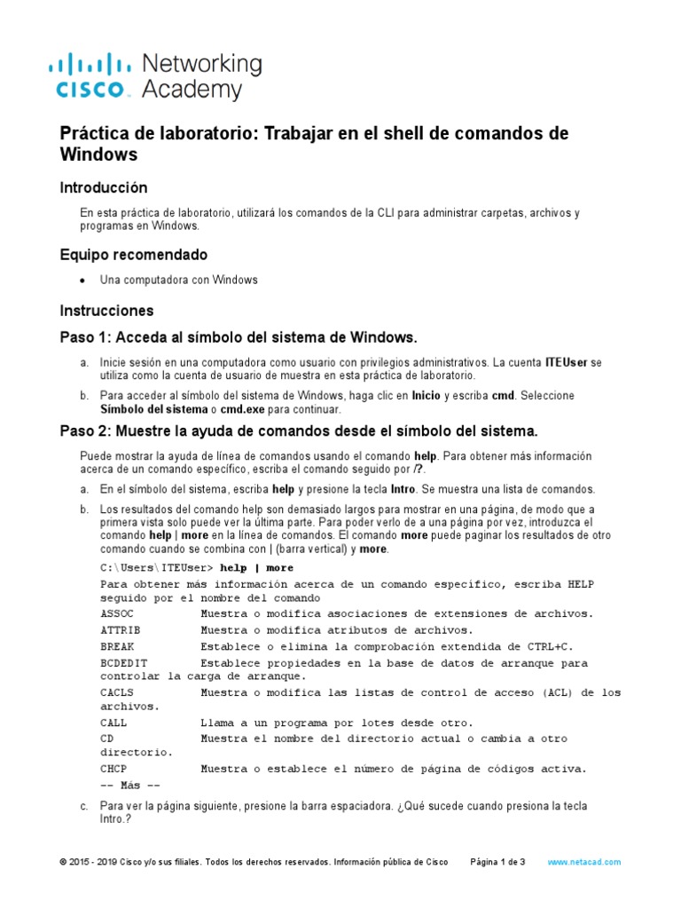 11 4 1 5 Lab Work In The Windows Command Shell Pdf Archivo De