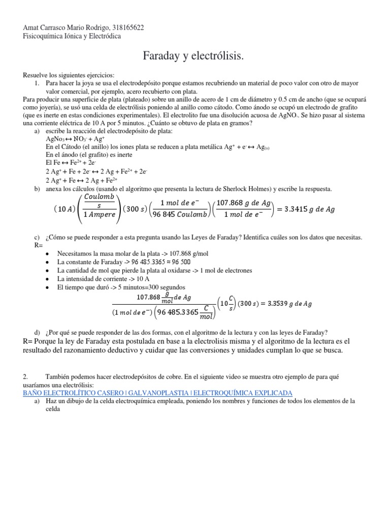 Electrólisis y Faraday 2 | PDF | Electrólito | Electroquímica