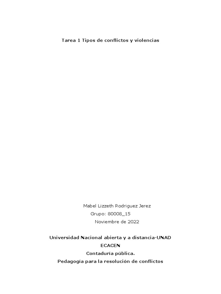 Tarea1 Mabel Rodriguez | PDF | Violencia | Conflicto (proceso) Tarea1 Mabel Rodriguez | PDF | Violencia | Conflicto (proceso)