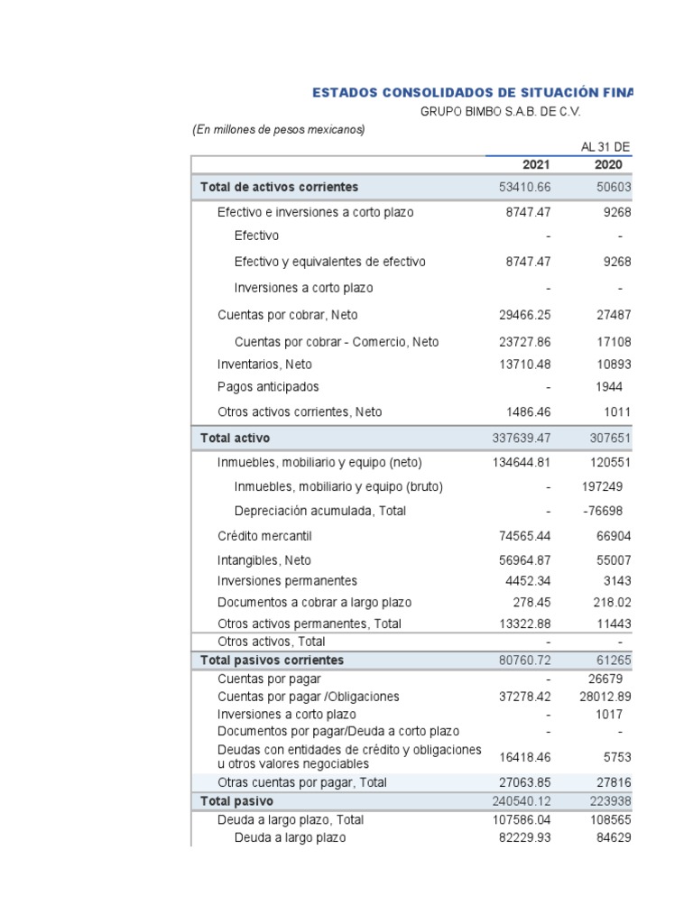 Balance General GRUPO BIMBO | PDF | Deuda | Dinero