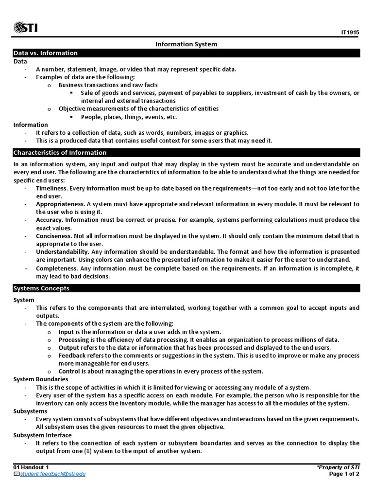 MIS-1 Handout | PDF | System | Information