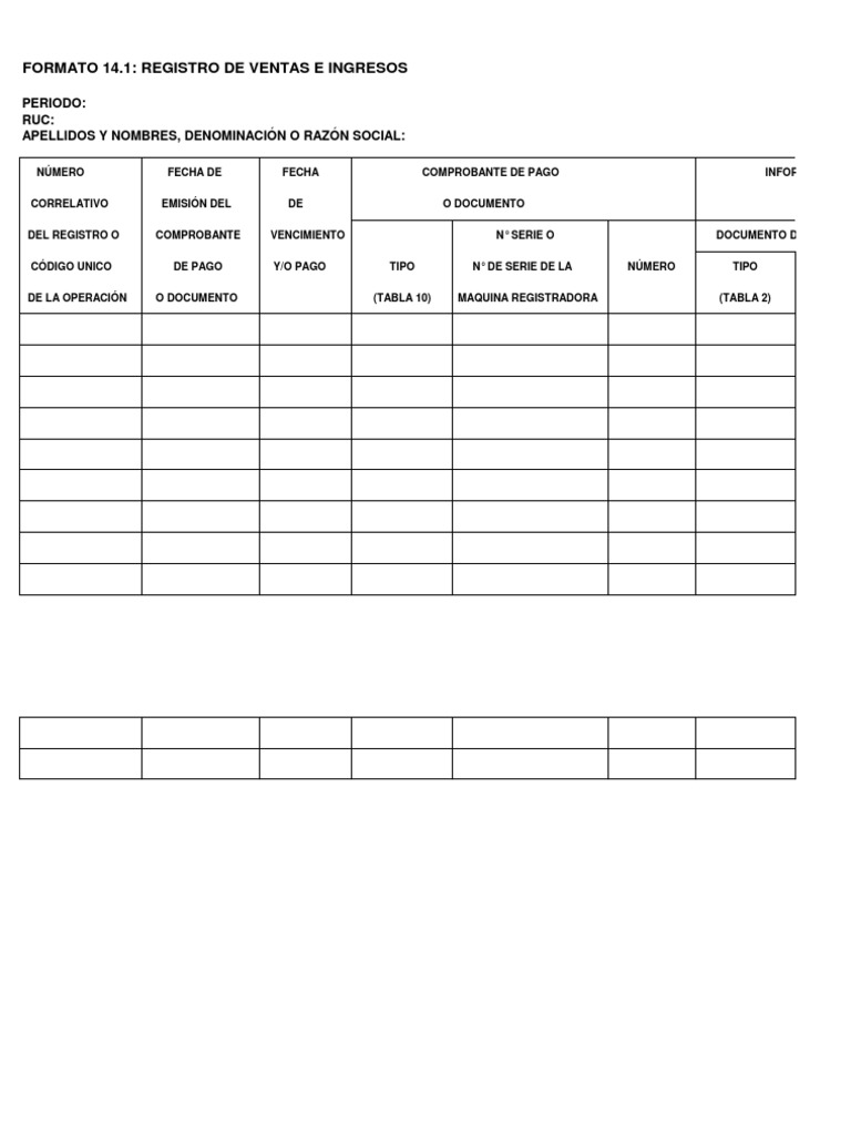 Formato 14.1 Registro de Ventas | PDF