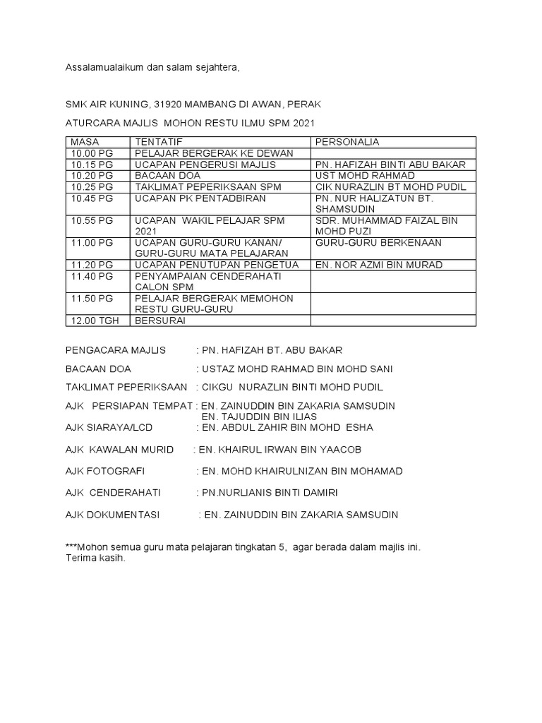 SMK AIR KUNING MOHON RESTU Terkini | PDF
